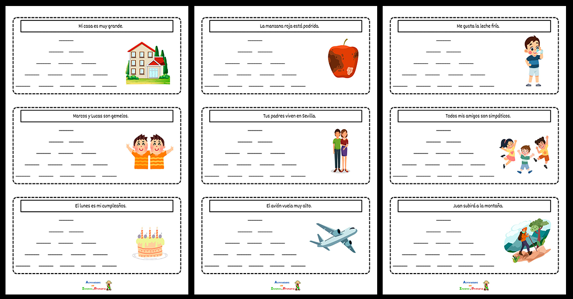 Escritura de frases en pirámide - Actividades de infantil y primaria