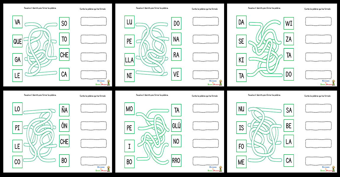 Laberintos de sílabas para formar palabras bisílabas - Actividades de ...