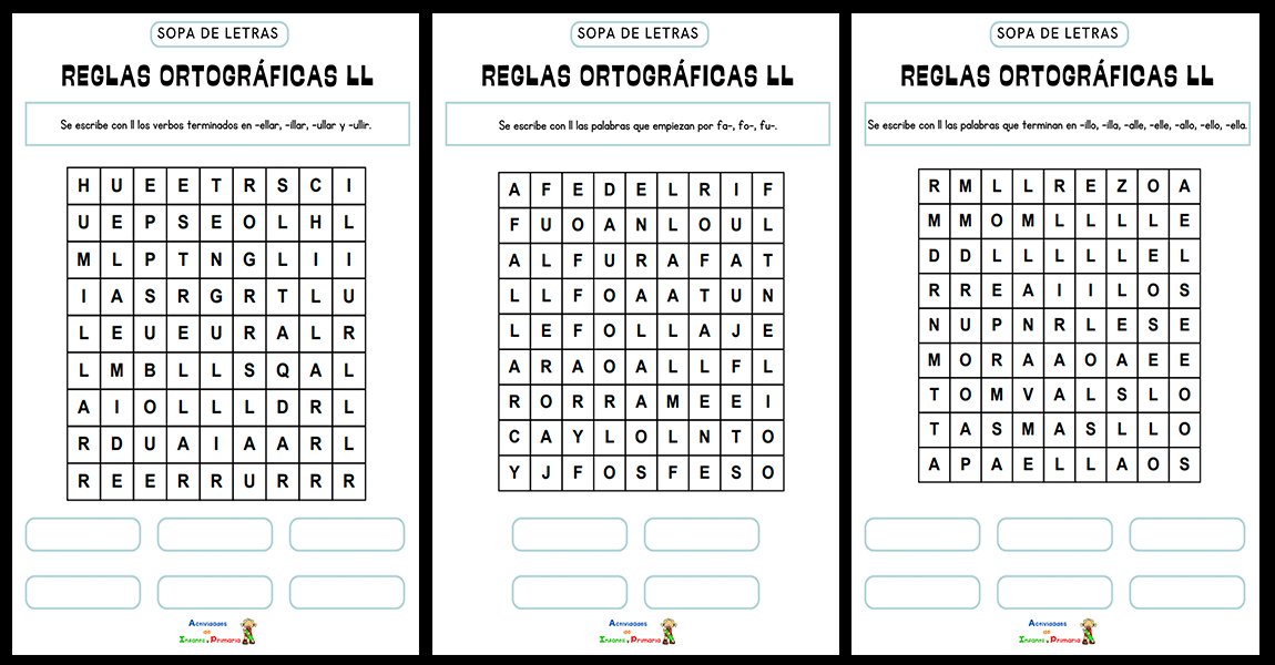 Sopa de letras: Reglas ortográficas de la LL - Actividades de infantil ...