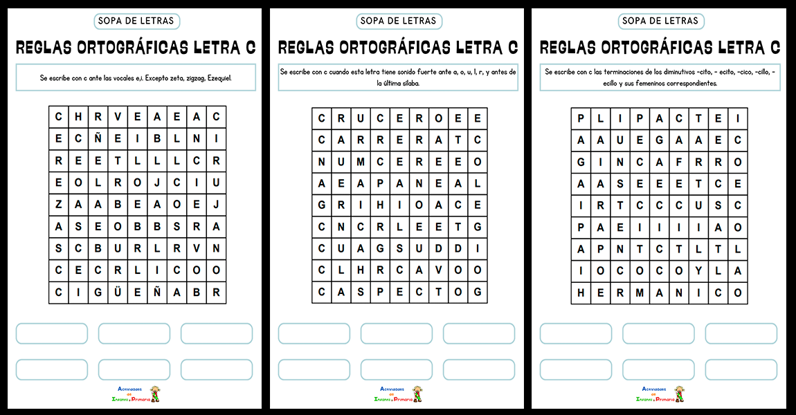Sopas de letras: Reglas ortográficas letra C - Actividades de infantil ...