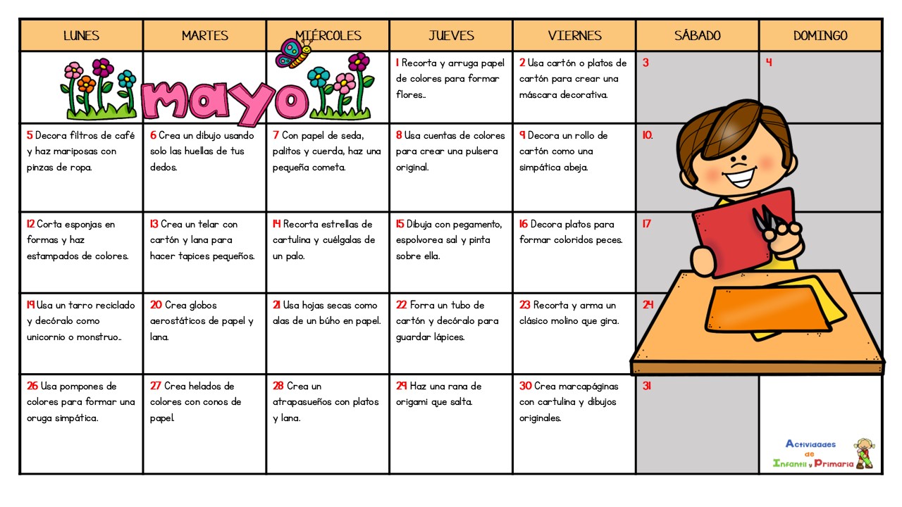 Calendario de manualidades para Infantil del mes de mayo - Actividades ...