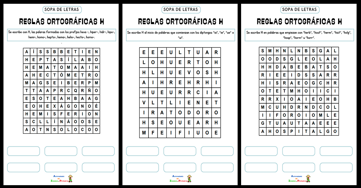 Sopa de letras: Reglas ortográficas letra H - Actividades de infantil y ...