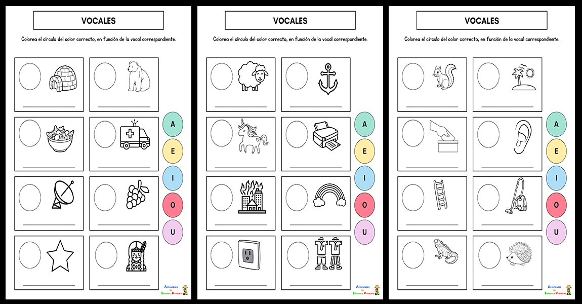 Código de colores con vocales - Actividades de infantil y primaria