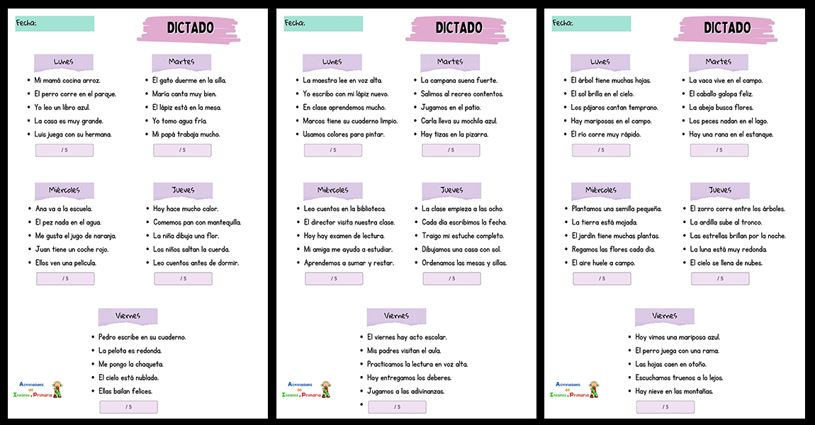 dictado de oraciones archivos - Actividades de infantil y primaria