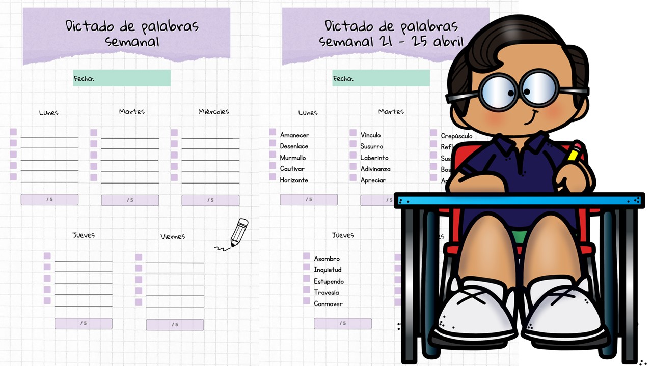 Dictado semanal de palabras 21-25 de abril - Actividades de infantil y ...