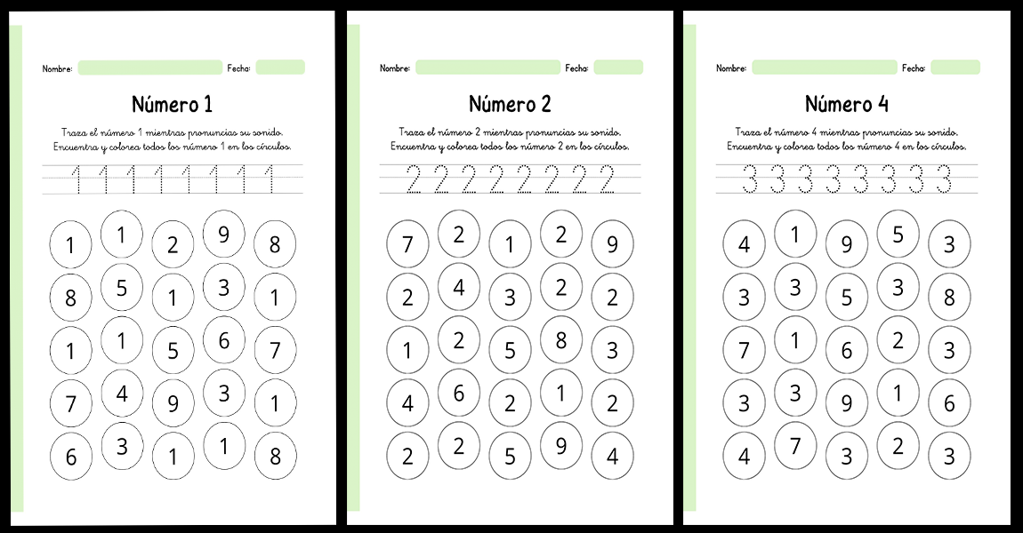 Fichas de números: Traza, busca y colorea - Actividades de infantil y ...