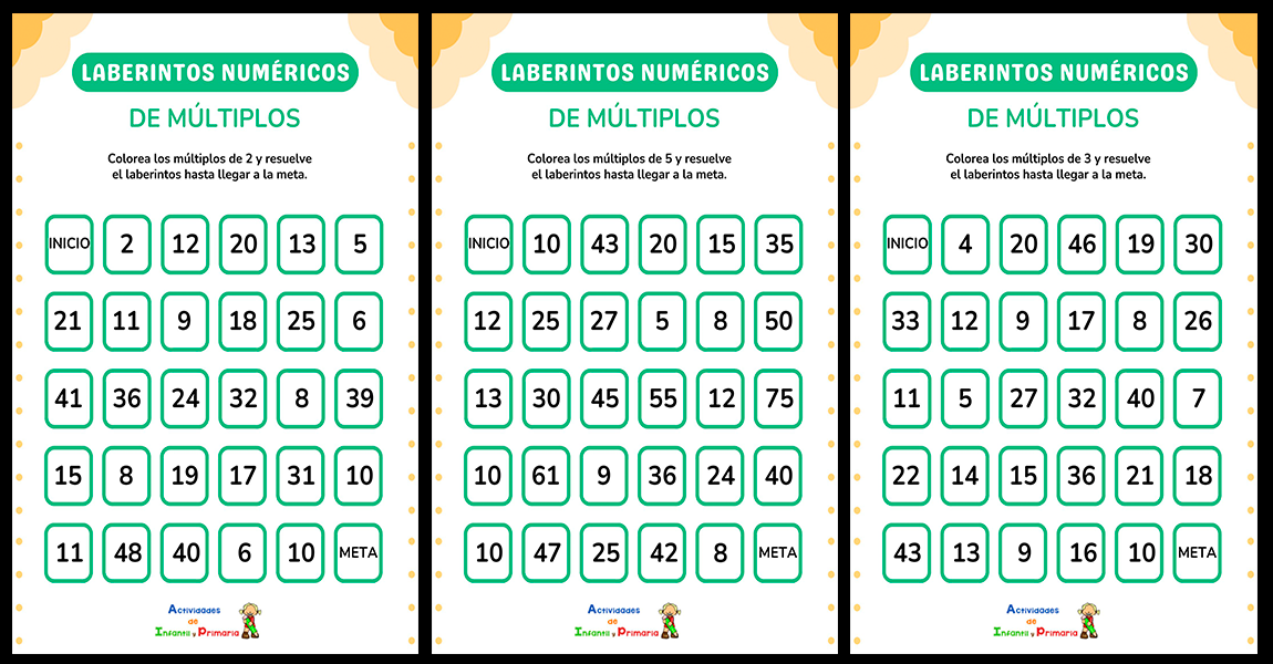 Laberintos numéricos de múltiplos de un número - Actividades de ...