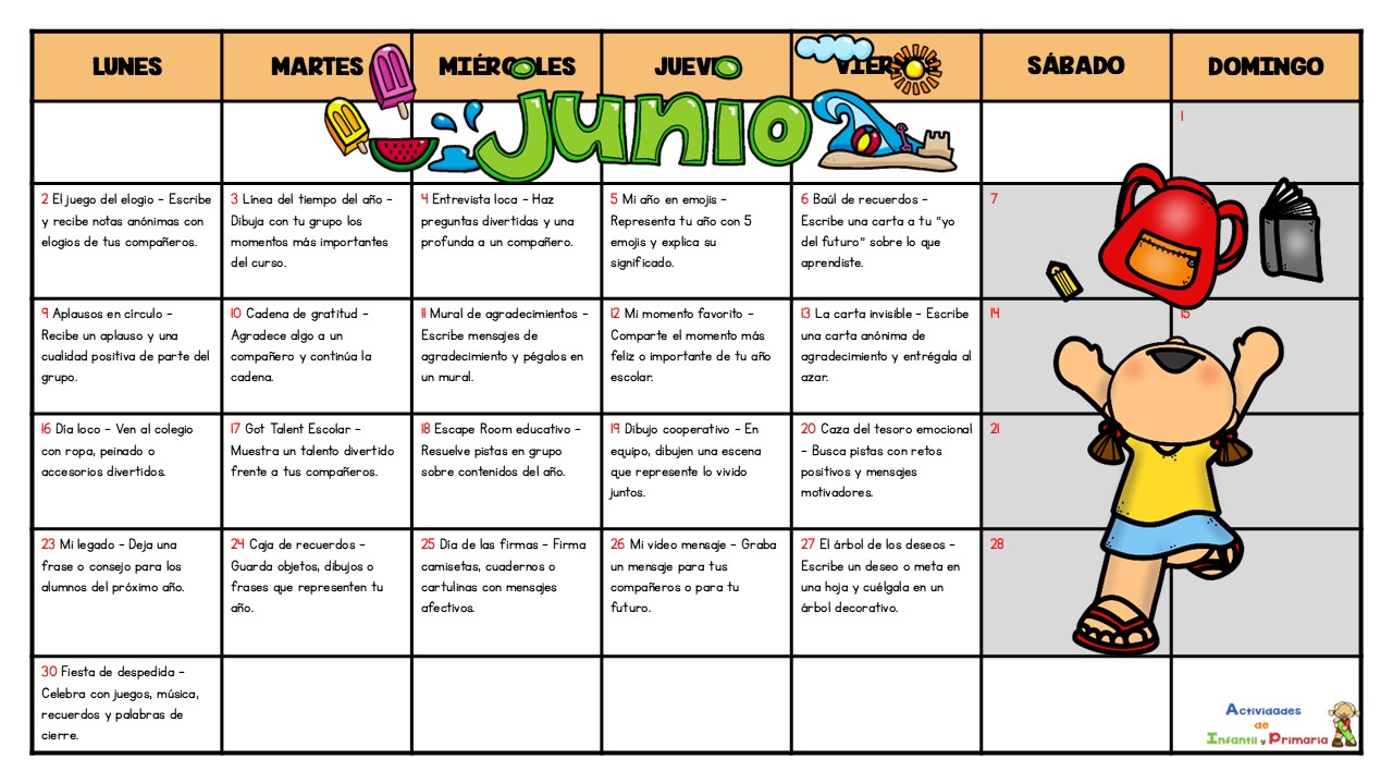 Calendario de dinámicas para el final de curso - Actividades de ...