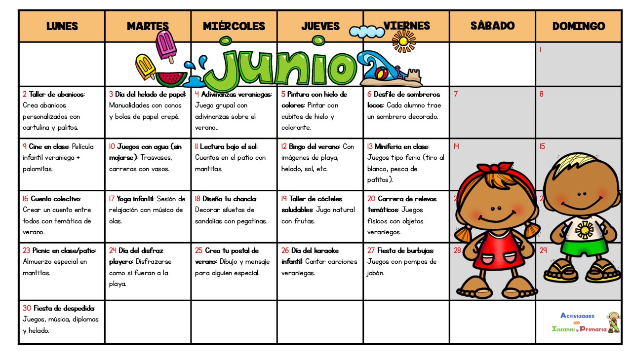 Calendario de actividades veraniegas para hacer en clase - mes de junio - Actividades de ...