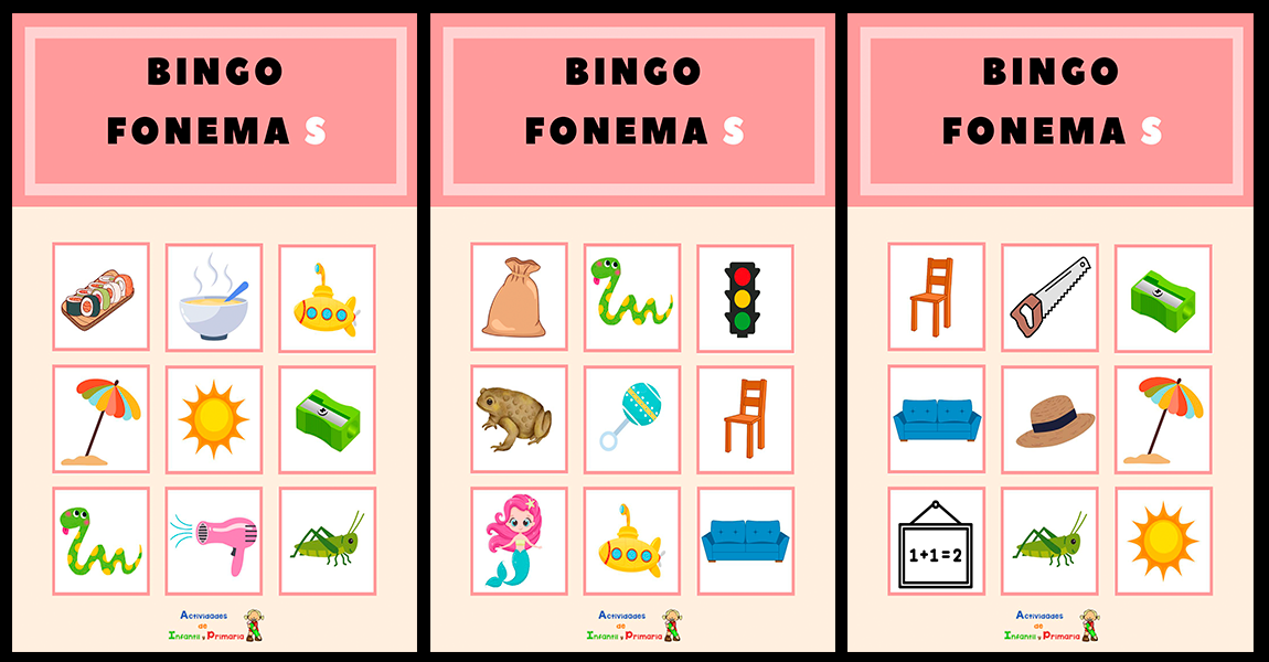 Bingo fonema S - Actividades de infantil y primaria