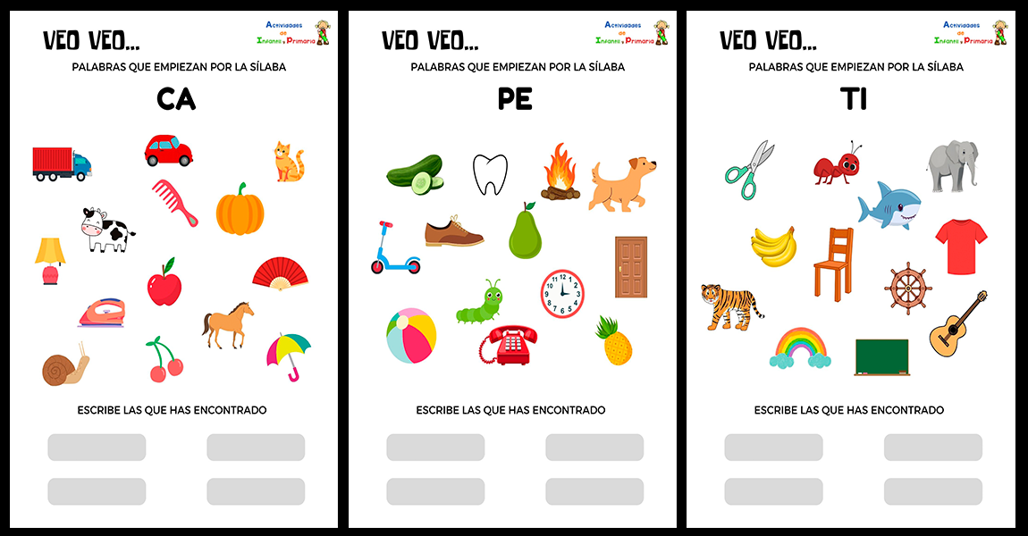 Veo veo silábico: Sílaba inicial - Actividades de infantil y primaria