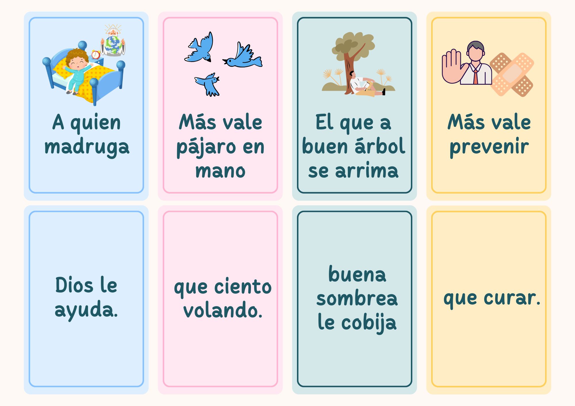 Tarjetas ilustrativas: Construye el refrán - Actividades de infantil y ...
