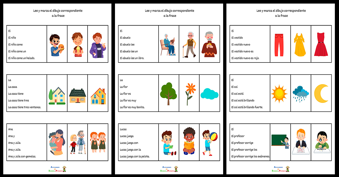 Lectura de frases en pirámide con comprensión lectora - Actividades de ...