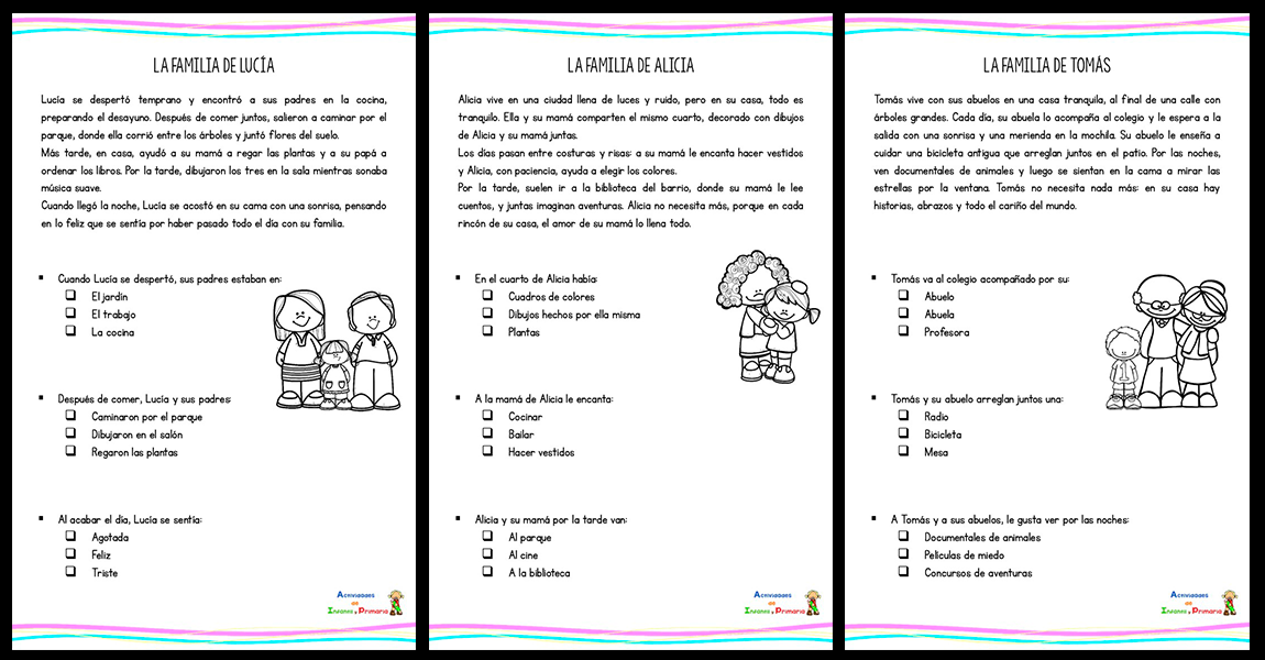 Lecturas comprensivas por el Día de las Familias - Actividades de ...