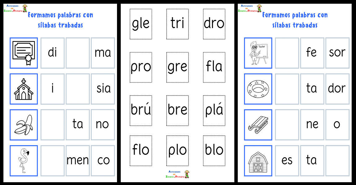 Actividad manipulativa para formar palabras trabadas trisílabas ...
