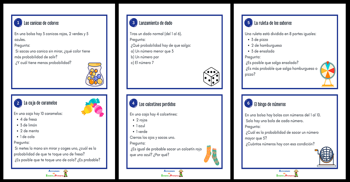 10 retos matemáticos de probabilidad - Actividades de infantil y primaria