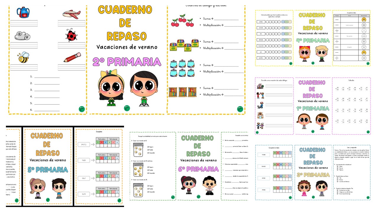 Cuadernos de repaso de verano para cada uno de los cursos de Primaria ...