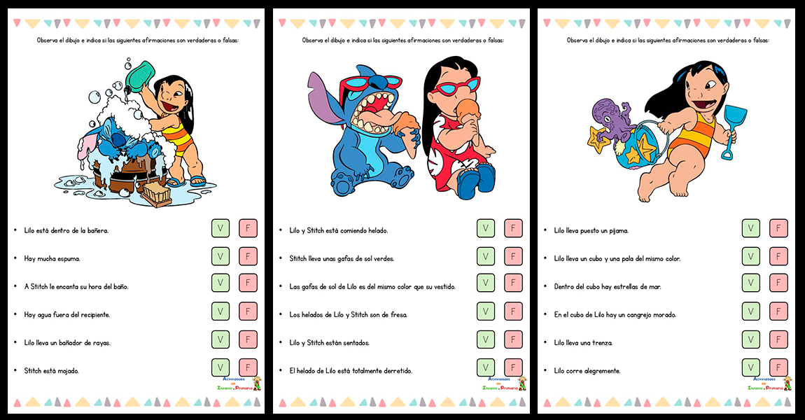 Ejercicios de verdadero o falso con dibujos de Lilo y Stitch ...