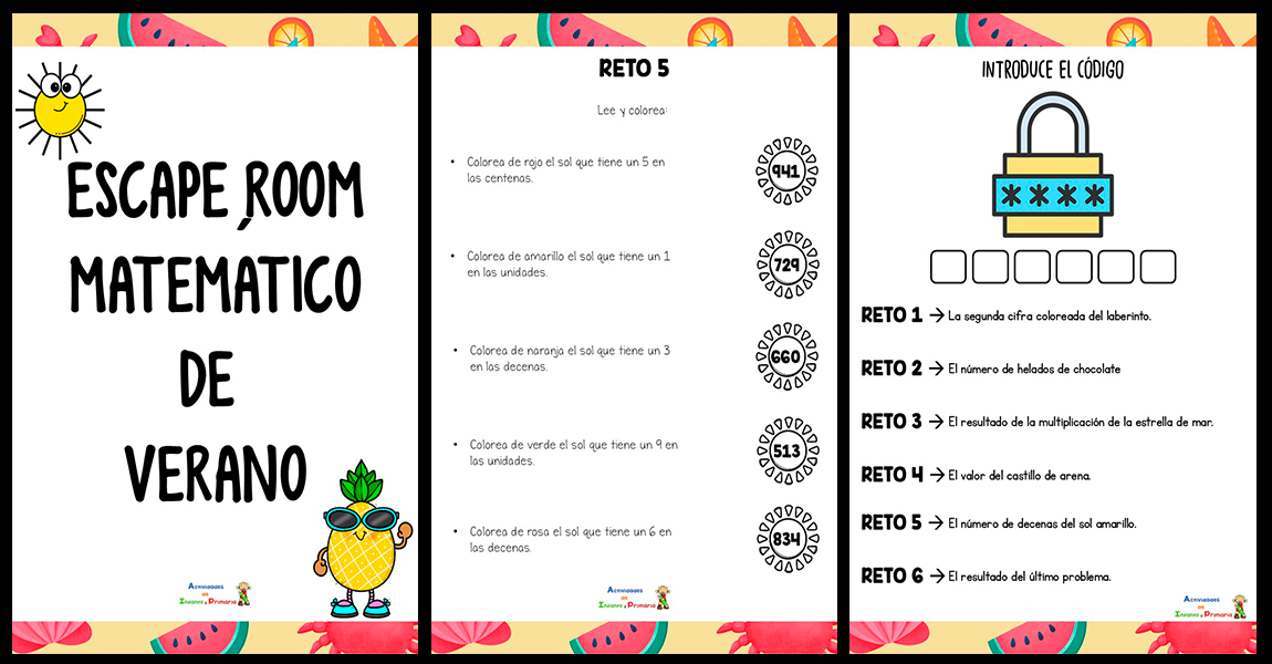 Escape room matemático de verano con divertidos retos para los últimos días de clase ...