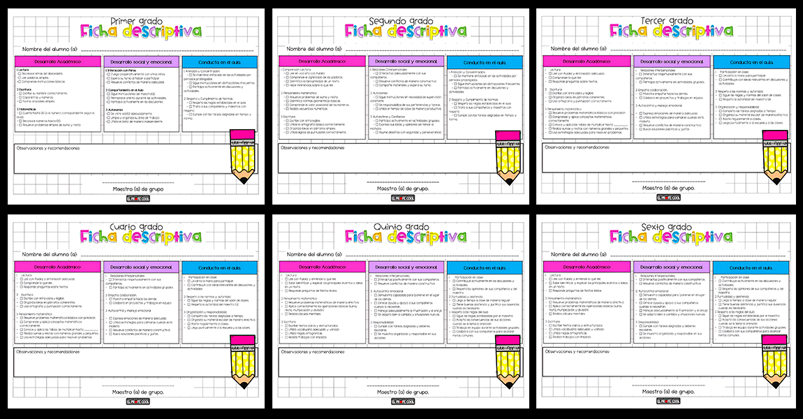 Modelos de fichas descriptivas por grados - Actividades de infantil y ...