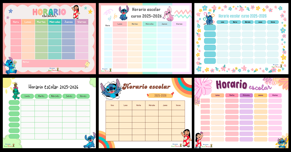 Preciosa colección de horarios para el próximo curso escolar de Lilo y ...