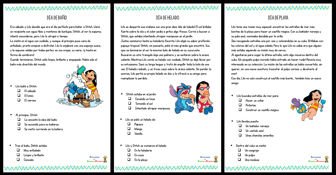 Lecturitas de comprensión: Las aventuras de Lilo y Stitch - Actividades ...