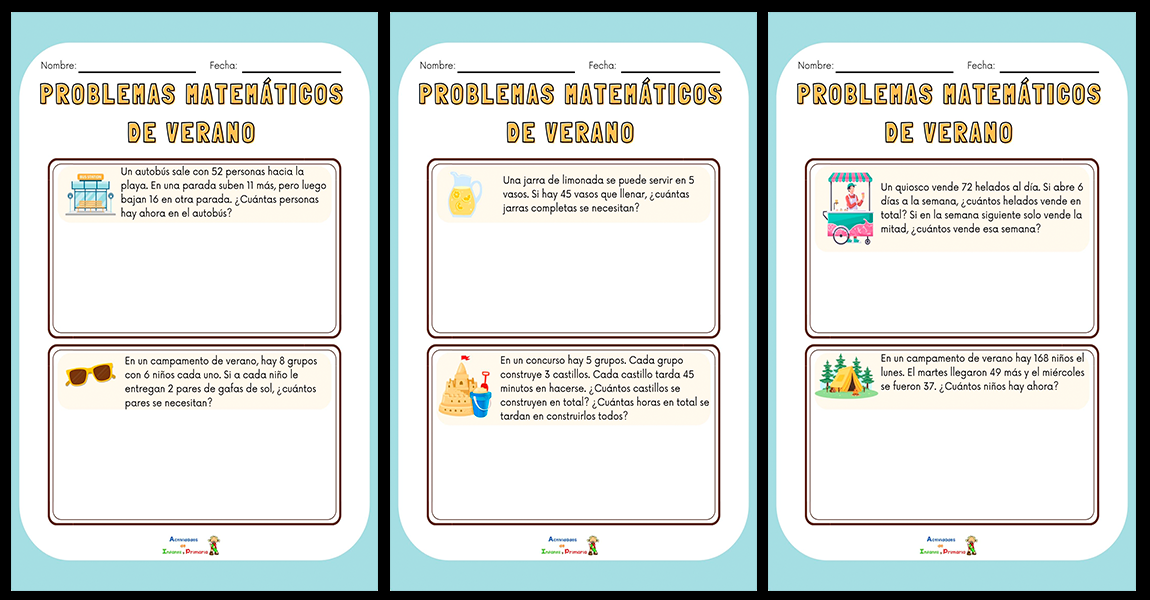 Problemas matemáticos de verano para Primaria - Actividades de infantil ...