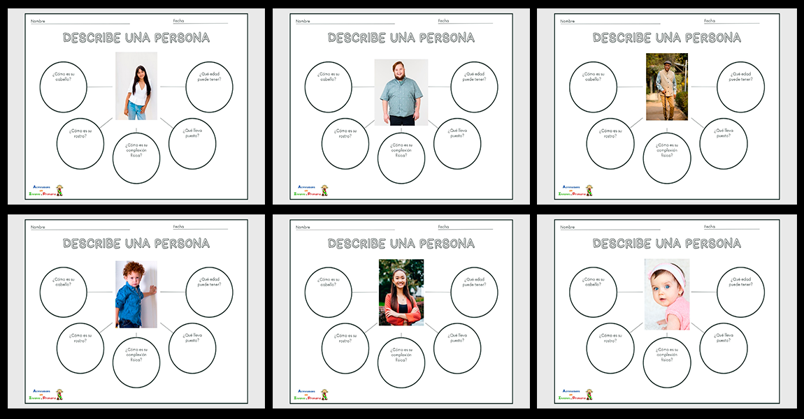 Tarjetas para describir personas - Actividades de infantil y primaria