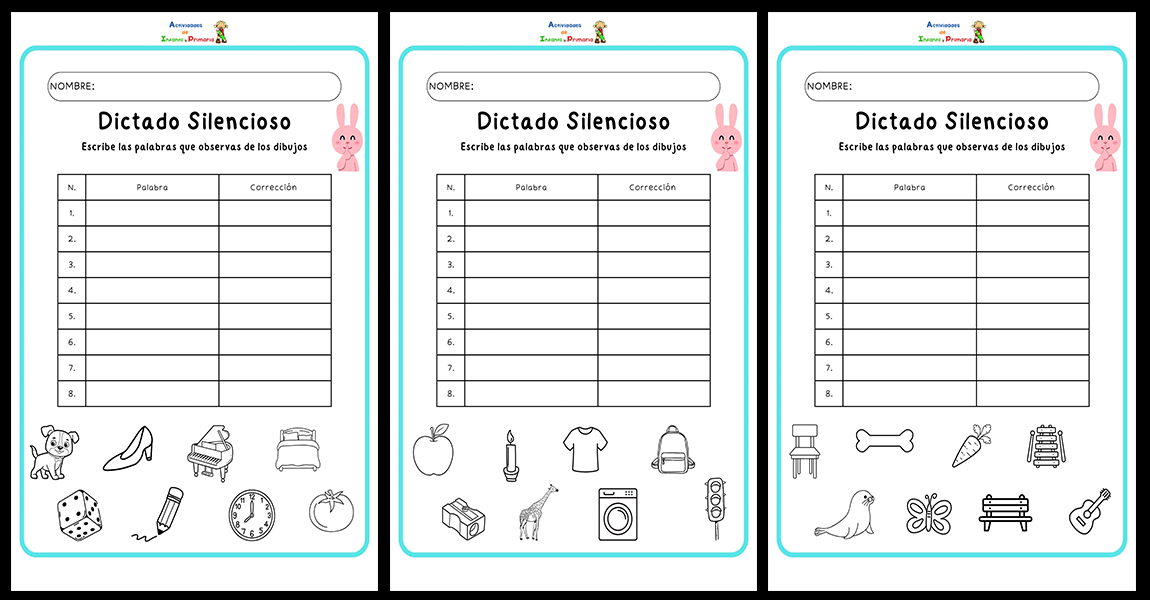 Dictado silencioso de palabras - Actividades de infantil y primaria