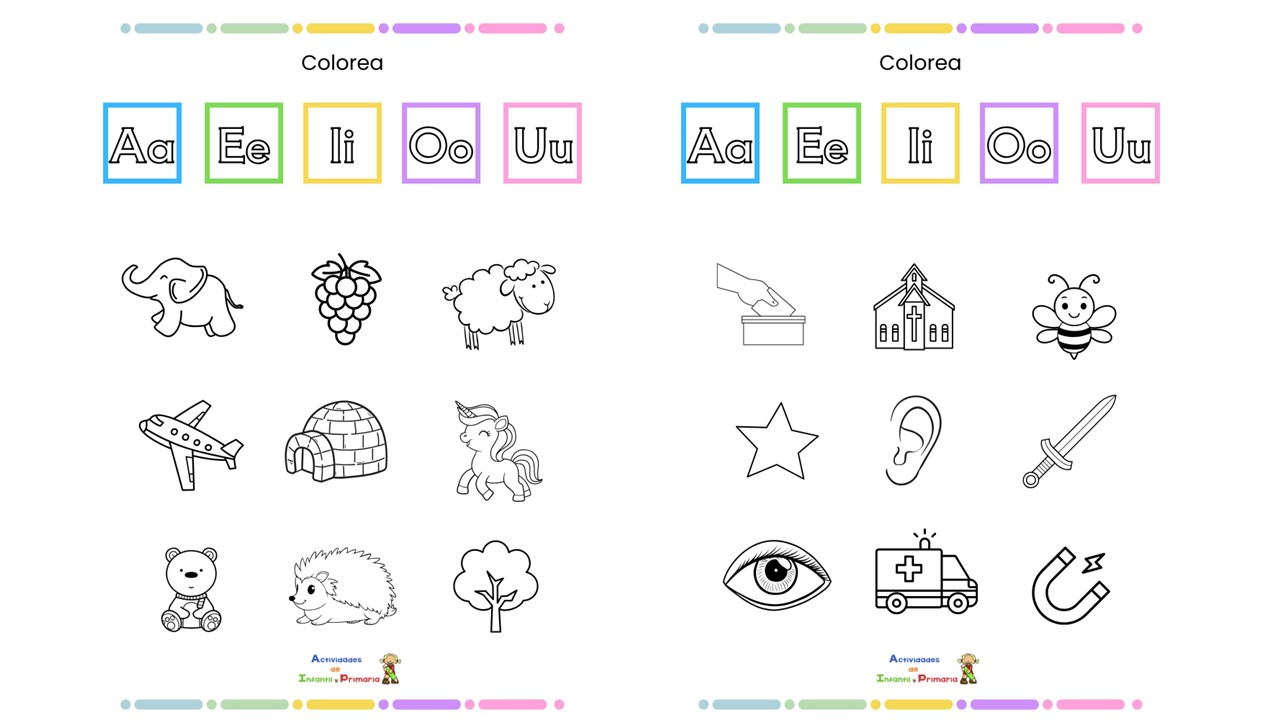 Hojas de trabajo de las vocales: Colorea - Actividades de infantil y ...