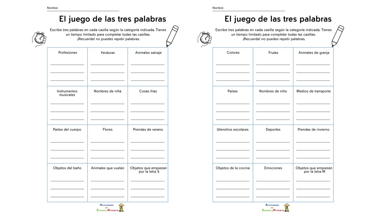 El juego de las tres palabras para niños y adultos - Actividades de ...