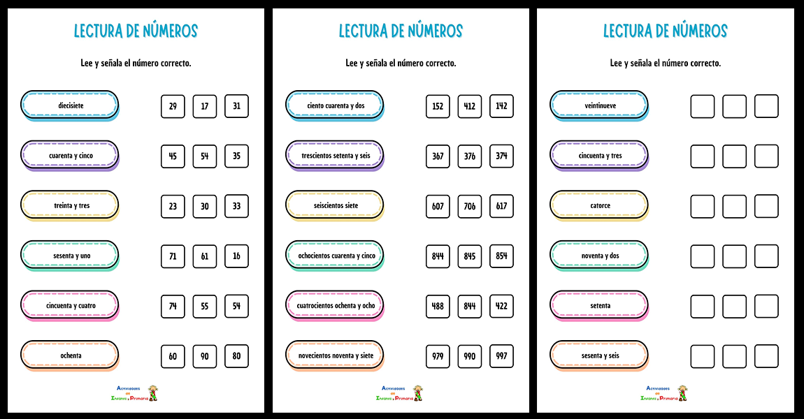 Fichas para practicar la lectura de números - Actividades de infantil y ...