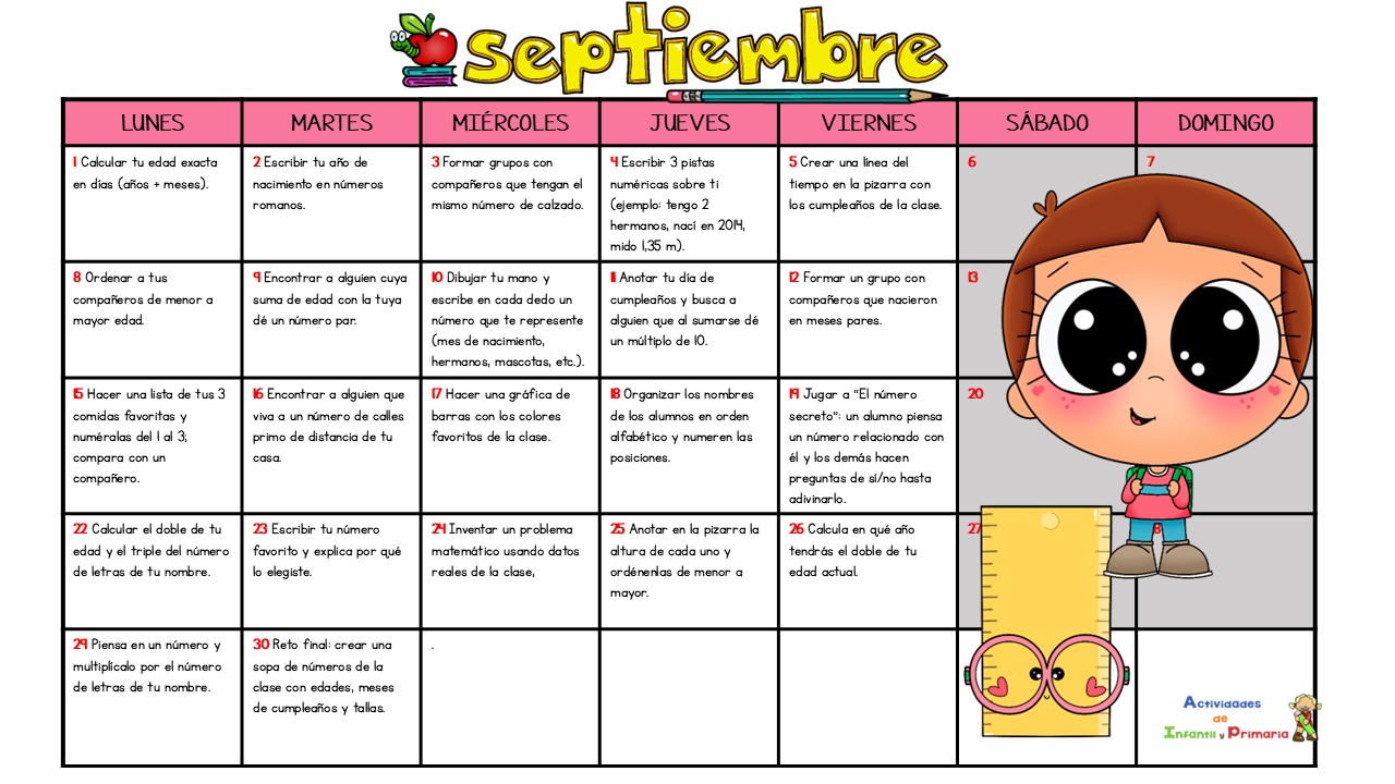 Calendario de retos matemáticos para amenizar la vuelta al cole ...