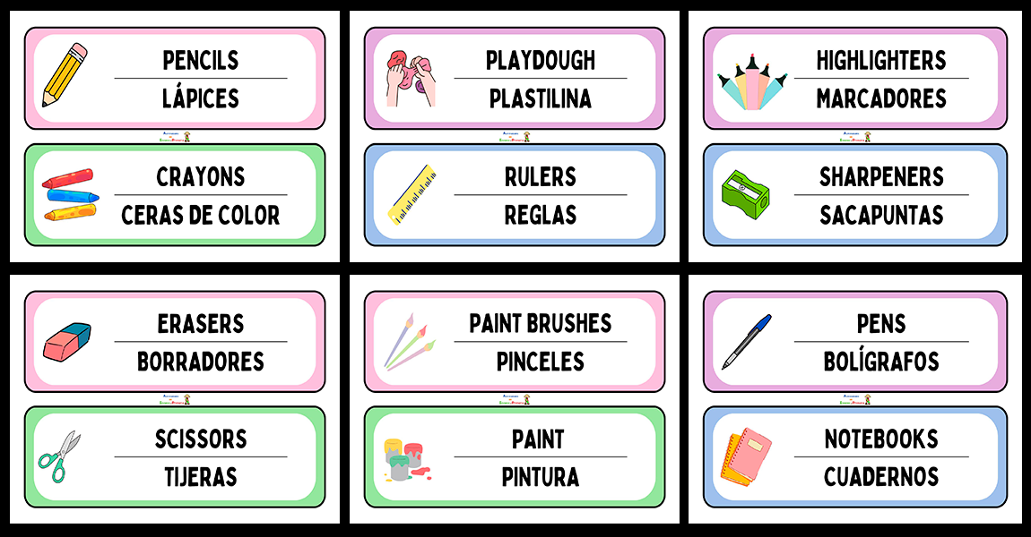Organiza tu aula con estas etiquetas del material escolar en inglés y ...