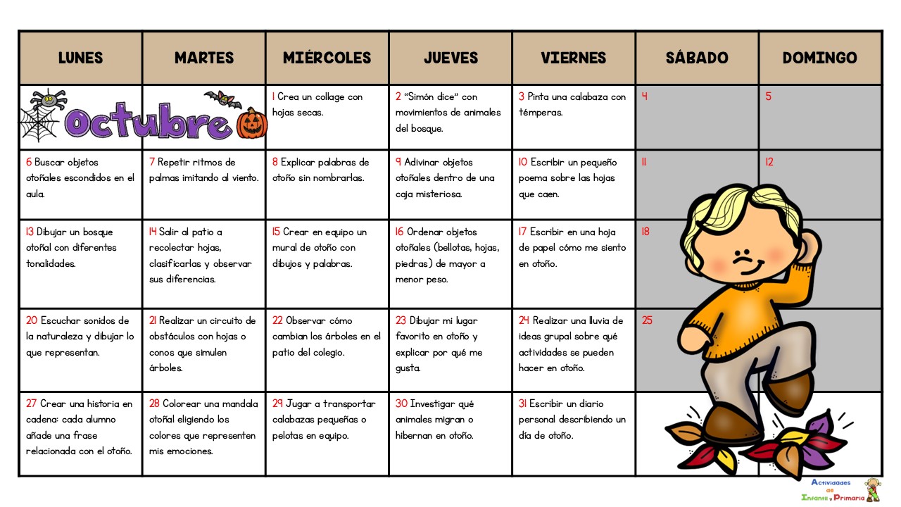 Calendario de actividades otoñales para el mes de octubre - Actividades ...
