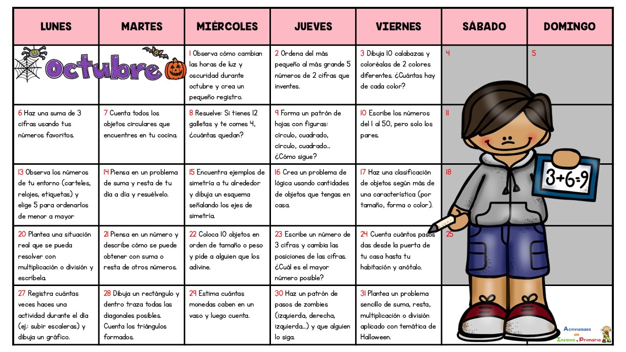 Calendario de actividades matemáticas del mes de octubre - Actividades ...
