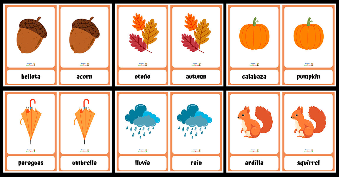 Tarjetas ilustrativas para aprender el vocabulario del otoño en inglés ...