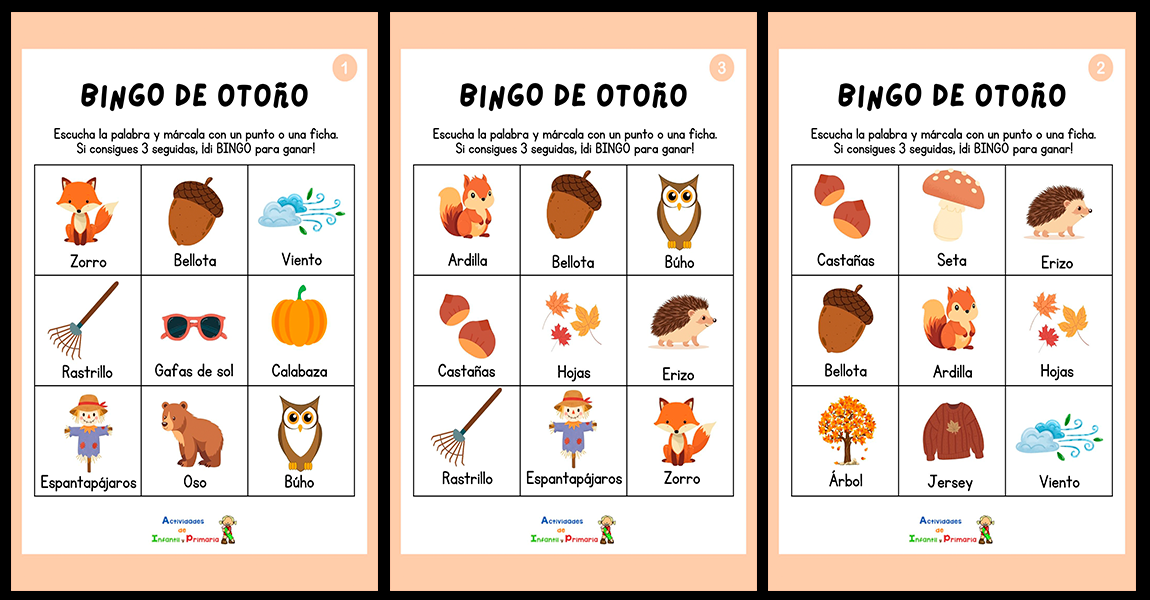 El bingo del otoño - Actividades de infantil y primaria