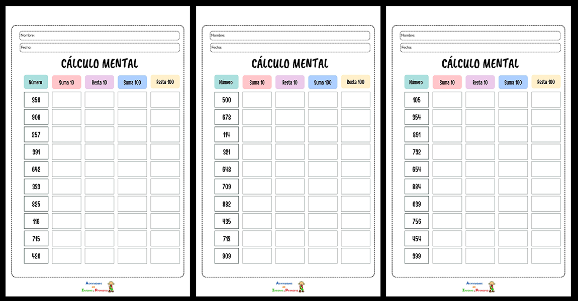 Cálculo mental: Sumas y restas con el número 10 y 100 - Actividades de ...