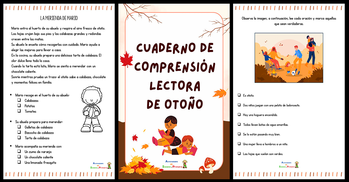 Cuadernito de actividades de comprensión lectora con temática de otoño ...