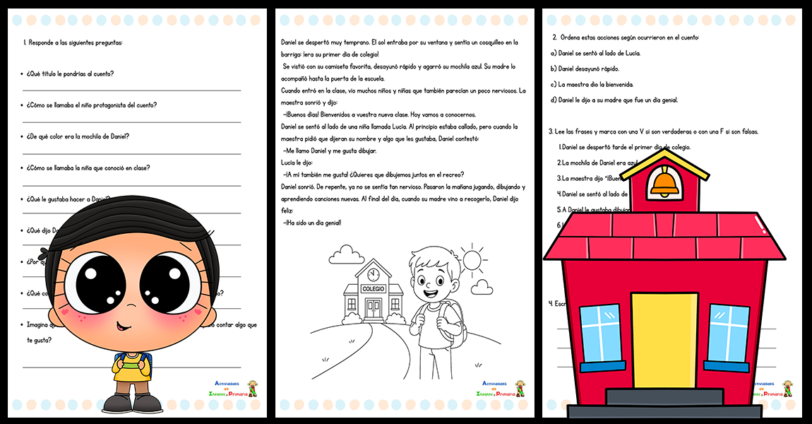 Lectura comprensiva de un cuento: El primer día de colegio de Daniel ...