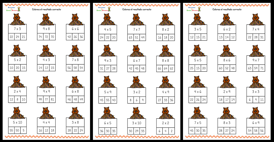 Fichas de repaso de las tablas de multiplicar con temática otoñal ...