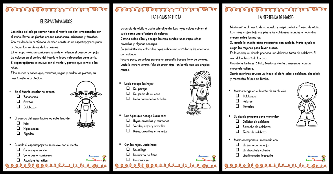 Lecturas comprensivas: Aventuras en otoño - Actividades de infantil y ...