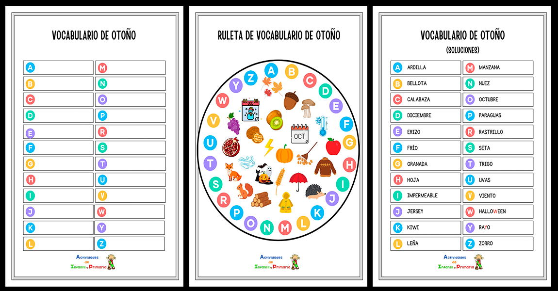 Pasapalabra visual del vocabulario de otoño con imágenes - Actividades ...