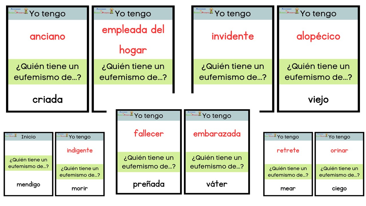 Juego "¿Quién tiene? Yo tengo..." con palabras tabú y sus eufemismos ...