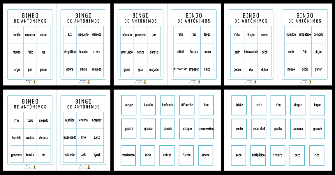 Aprendemos jugando: El bingo de los antónimos - Actividades de infantil ...