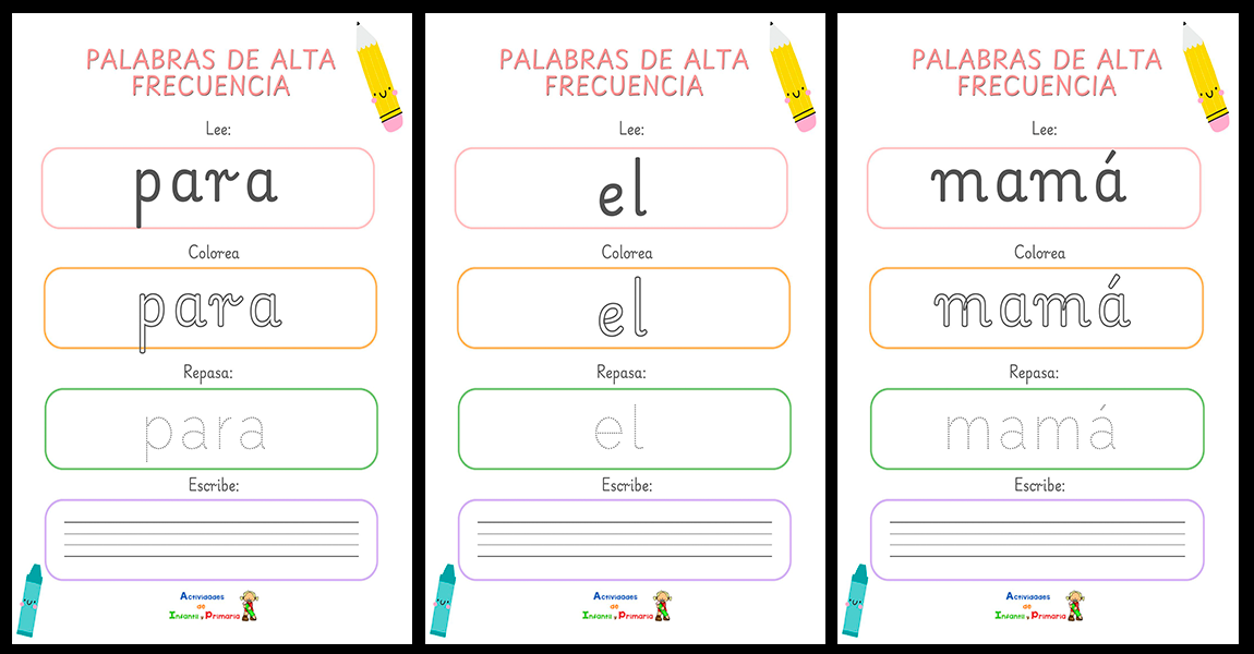 Hojas de trabajo de lectoescritura con palabras de alta frecuencia ...