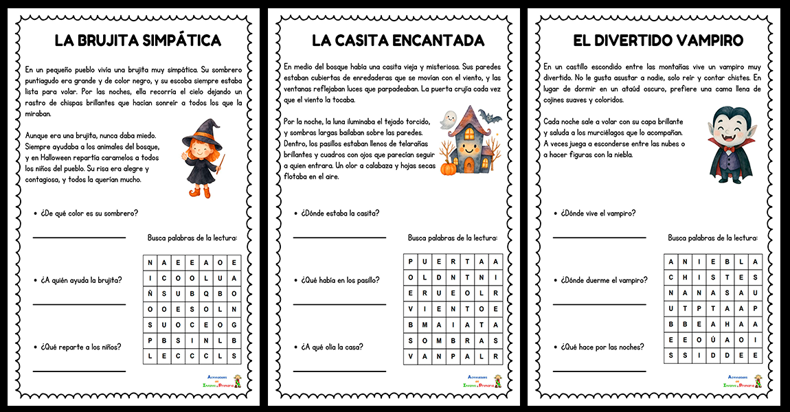 Lecturas de Halloween con sopas de letras - Actividades de infantil y ...