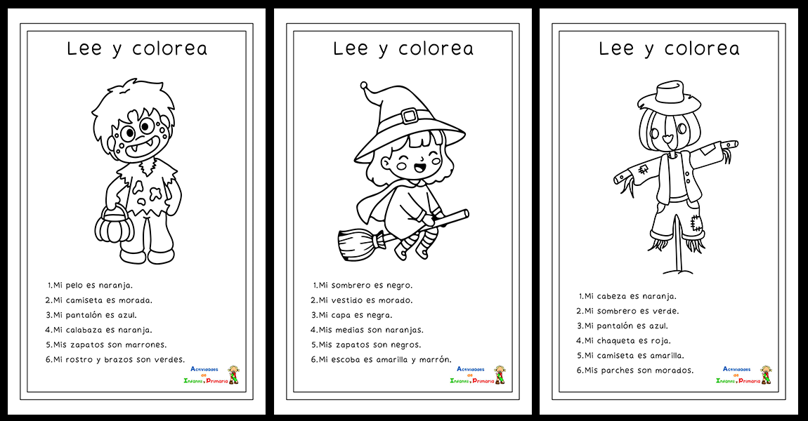 Lee y colorea los personajes de Halloween - Actividades de infantil y ...