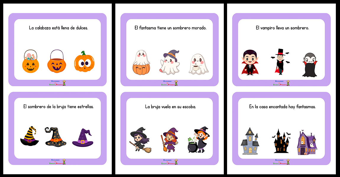 Tarjetitas comprensión lectora de frases cortas con dibujos de ...